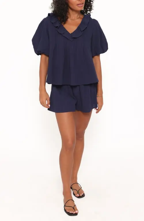 PETAL & PUP Cotton Gauze Shirt & Shorts Set - Navy