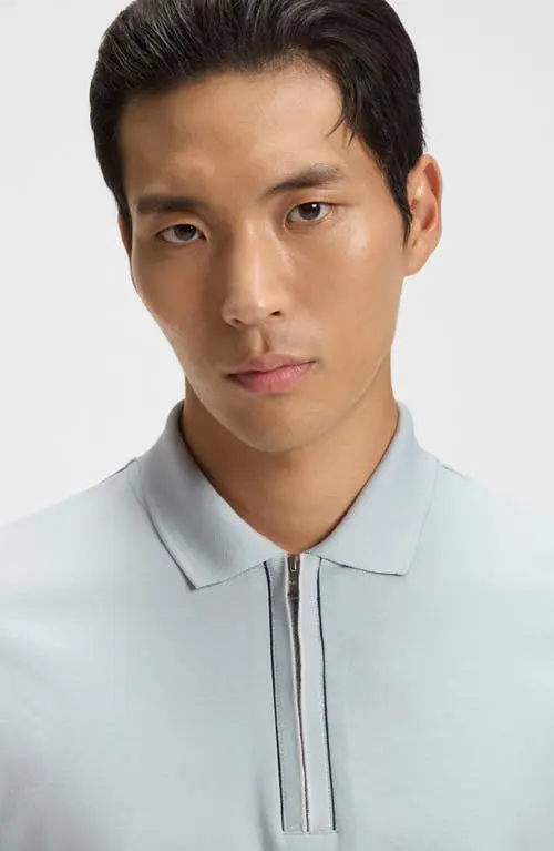 BOSS Paras Quarter Zip Cotton Polo - Open Blue