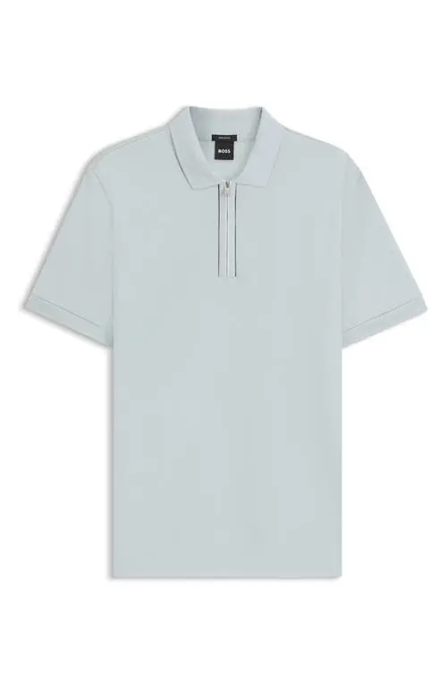 BOSS Paras Quarter Zip Cotton Polo - Open Blue