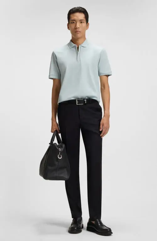 BOSS Paras Quarter Zip Cotton Polo - Open Blue