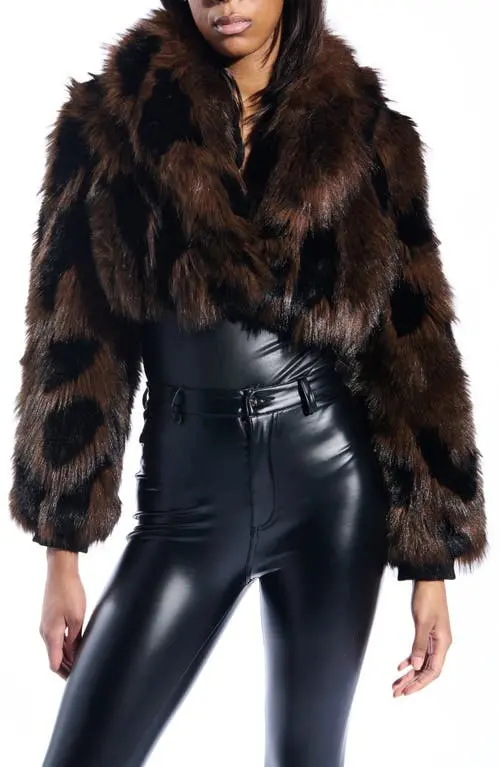 AZALEA WANG Faux Fur Coat With Faux-leather Trim - Brown Multi