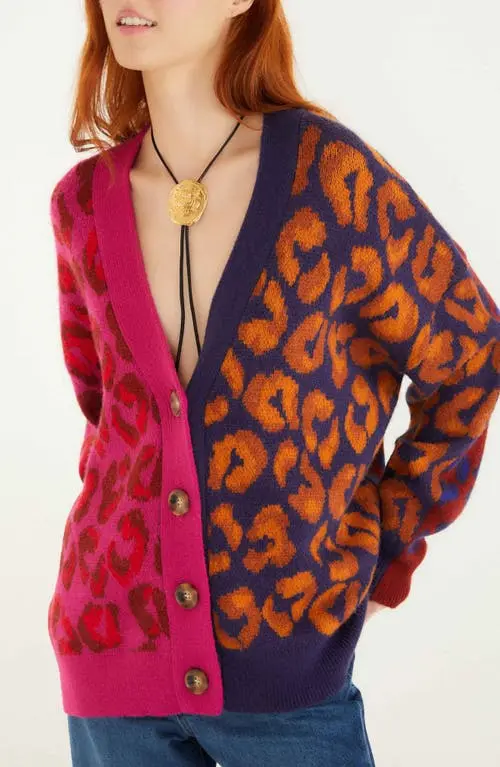 Farm Rio Leopard Spot V-neck Cardigan - Ikat Dyed Leopard Mi