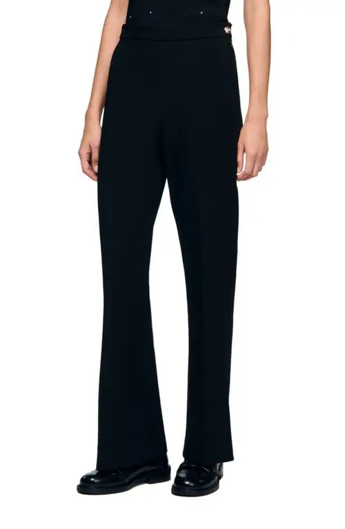 Sandro Straight Leg Trousers With Decorative Button Belt