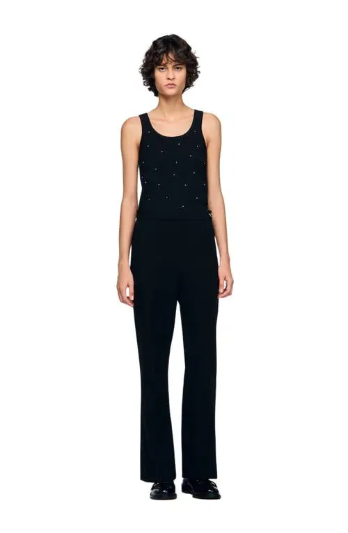 Sandro Straight Leg Trousers With Decorative Button Belt