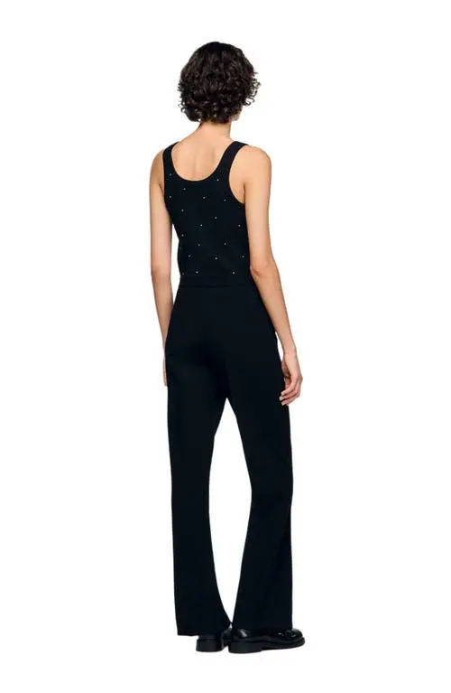Sandro Straight Leg Trousers With Decorative Button Belt