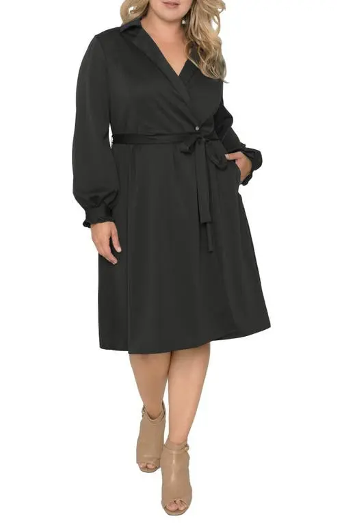 STANDARDS & PRACTICES Notched Lapel Long Sleeve Crepe Wrap Dress
