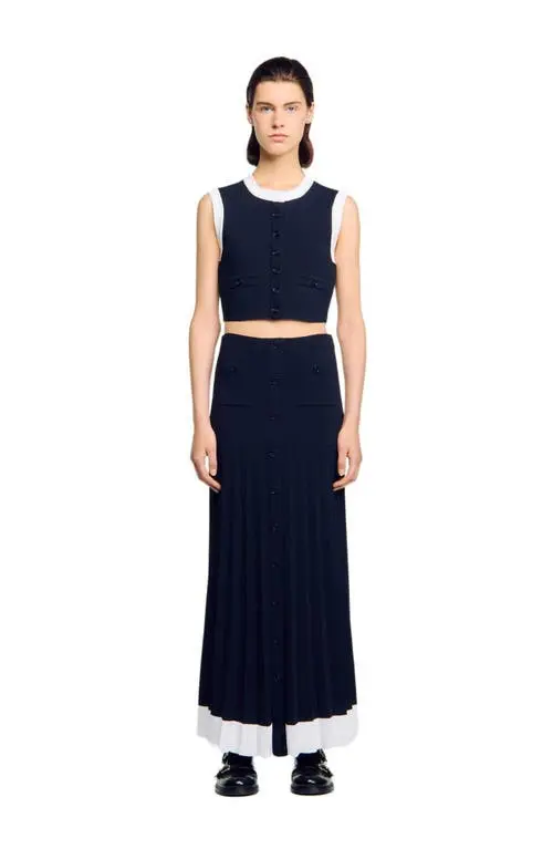 Sandro Long Pleated Knit Skirt