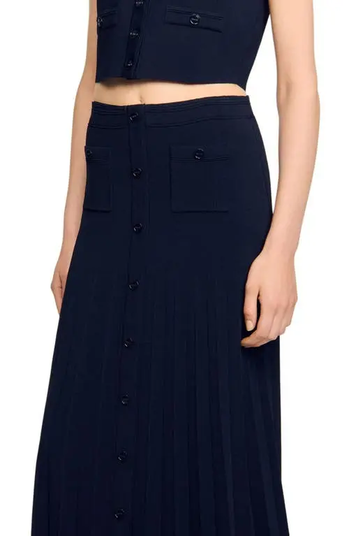 Sandro Long Pleated Knit Skirt