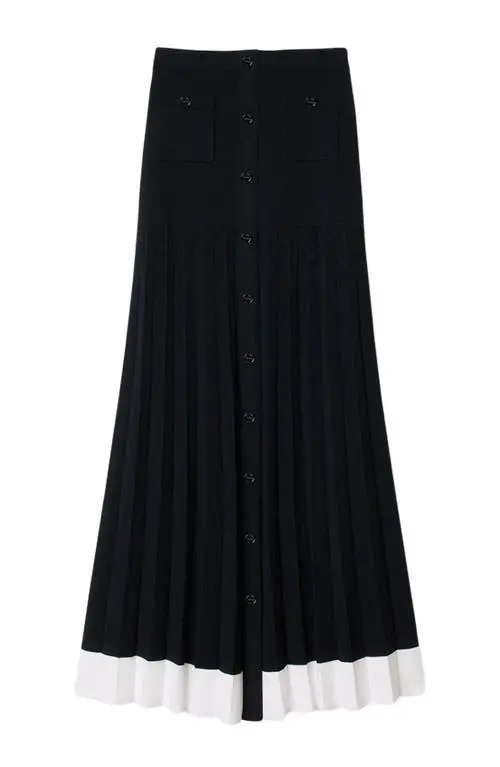 Sandro Long Pleated Knit Skirt