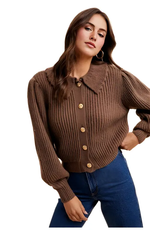 KNIT & LOUNGE Ribbed Button-up Cardigan With Collar