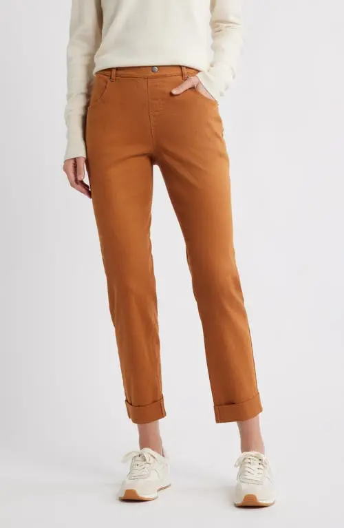 Hue High-waist Cuffed Straight-leg Denim Leggings - Caramel Café