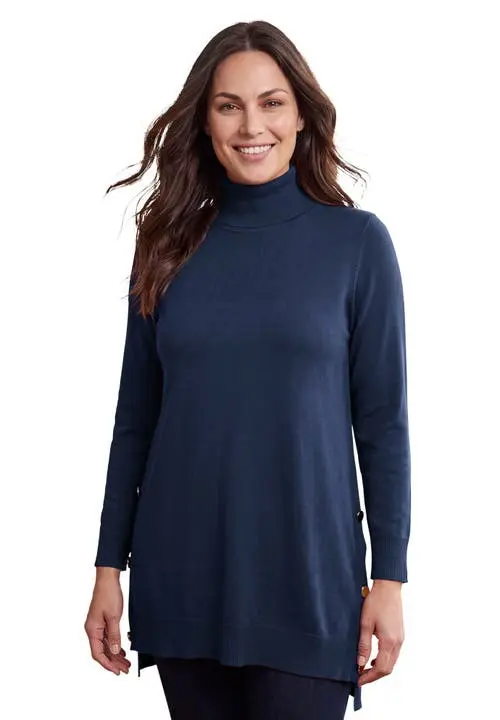JESSICA LONDON Side Button Turtleneck - Navy
