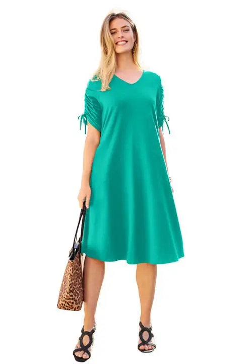 JESSICA LONDON Tie-sleeve Midi Dress - Aqua Sea