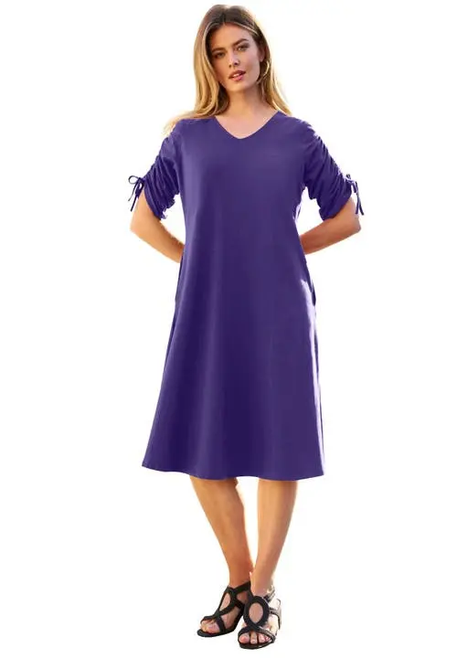 JESSICA LONDON Tie-sleeve Midi Dress - Midnight Violet