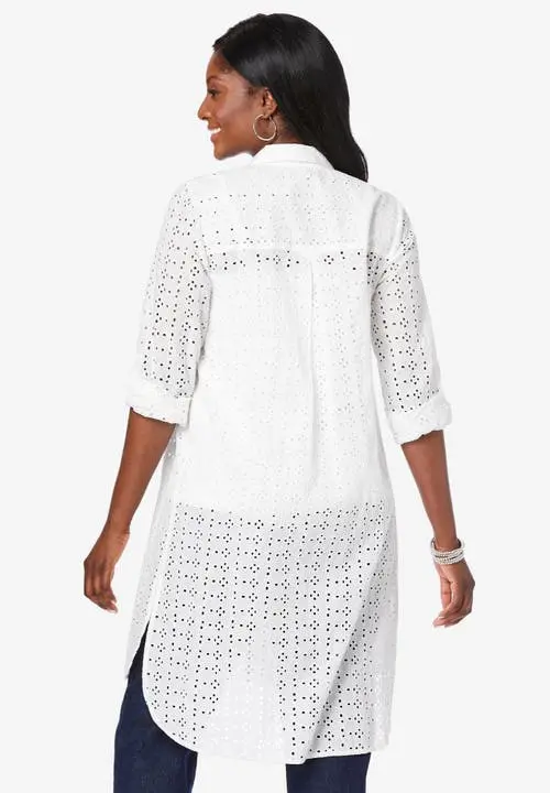 JESSICA LONDON Eyelet Tunic Shirt - Grass