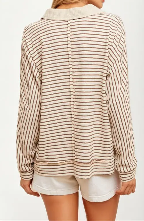 KNIT & LOUNGE Striped Waffle Knit Pullover