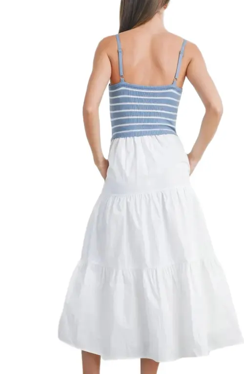 Knit And Lounge Striped Knit Bodice Tiered Midi Dress - Blue/White Stripe |  Editorialist
