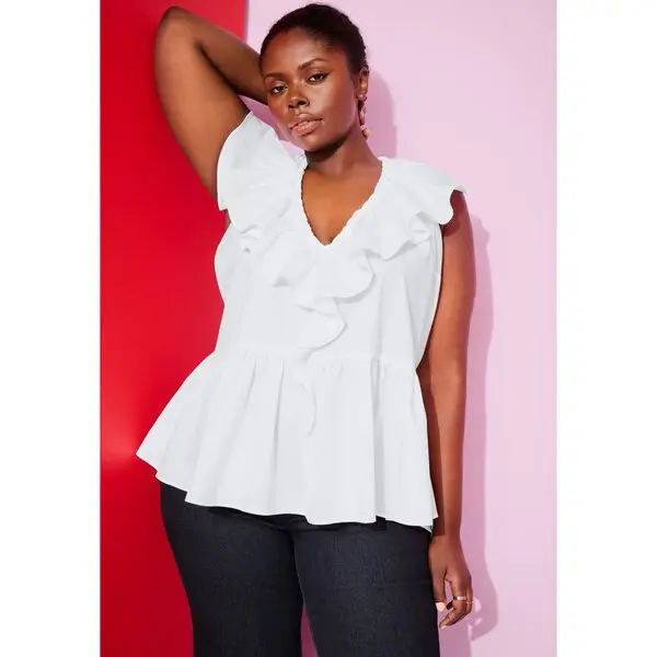 JUNE + VIE Ruffled Peplum Top - Bright White