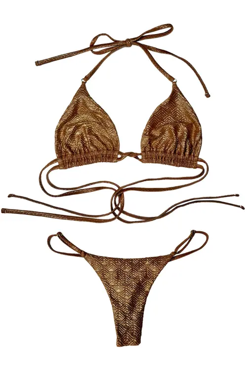 BEACH BUNNY Indy Triangle Bikini Top - Gold Diamond