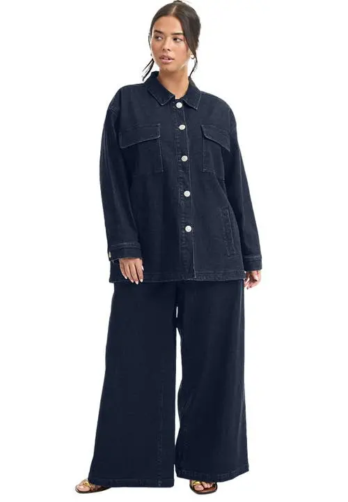 JUNE + VIE Denim Utility Jacket - Dark Rinse