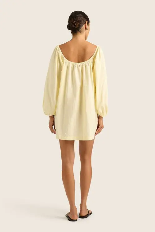 butter yellow linen mini dress Boat Neck Linen Mini Dress: Butter Yellow – The Rowdy Chick main image 0