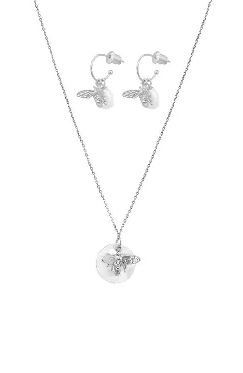 BEARFRUIT JEWELRY Sterling Bee Pearl Necklace And Earring Set - Silver