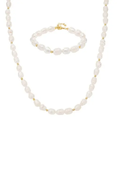 BEARFRUIT JEWELRY 14k Plated Cultured Pearl Necklace And Bracelet Set - Gold