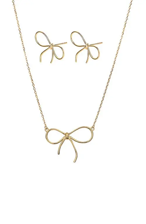 BEARFRUIT JEWELRY Sterling Colette Chic Bow Necklace & Stud Earrings Set - Gold