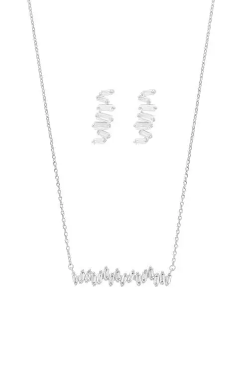 BEARFRUIT JEWELRY 18k Plated Crystal Necklace And Earring Set - Silver