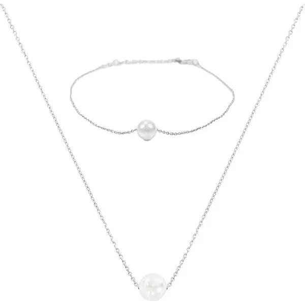 BEARFRUIT JEWELRY Sterling 18k Plated Pearl Necklace And Bracelet Set - Silver