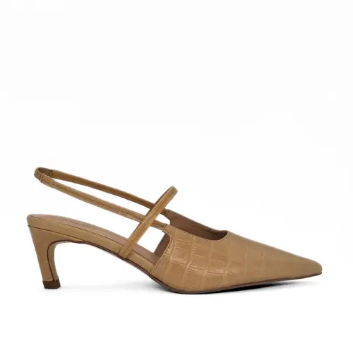 AMIE RAFA Leather Slingback Heels - Beige