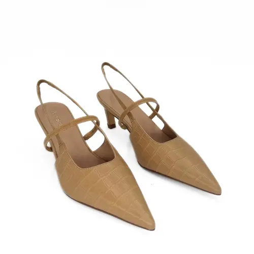 AMIE RAFA Connie Slingback Leather Heels - Beige