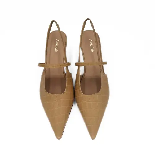 AMIE RAFA Connie Slingback Leather Heels - Beige