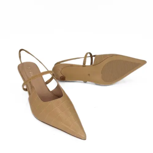 AMIE RAFA Connie Slingback Leather Heels - Beige