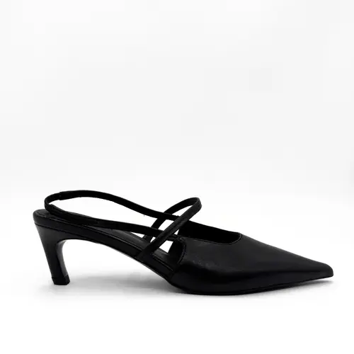 AMIE RAFA Embossed Crocodile Slingback Heels - Black