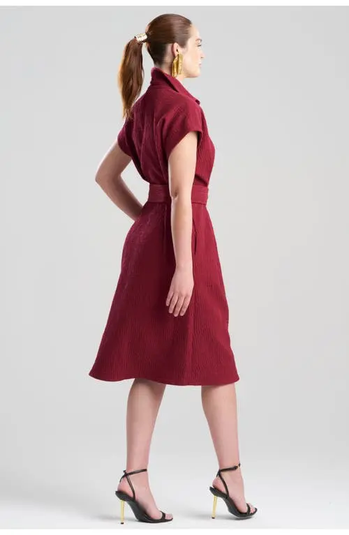 Natori Textured Cotton Jacquard Shirt Dress - Ruby