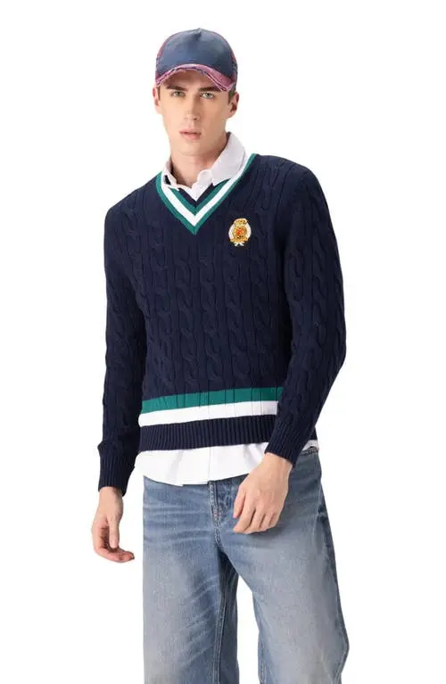 MEMBERS ONLY Cable Knit Cricket Sweater - Navy