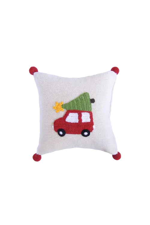 MELANGE COLLECTION 10" Car With Christmas Tree Pillow - Ivory