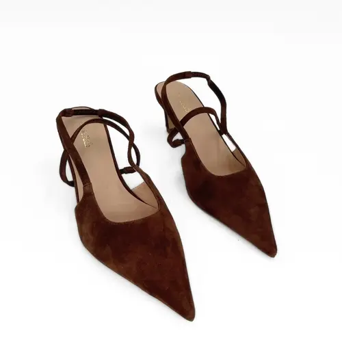 AMIE RAFA Connie Slingback Suede Heels - Brown