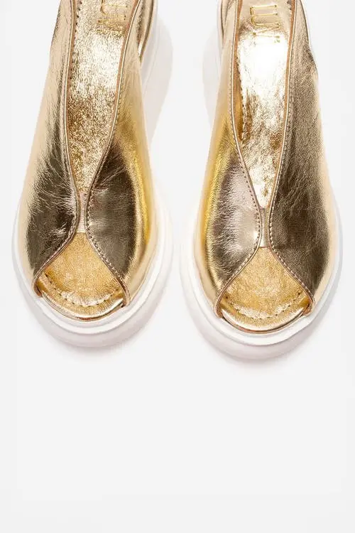 FOREVER & ALWAYS SHOES Leather Platform Wedge Sandals - Gold