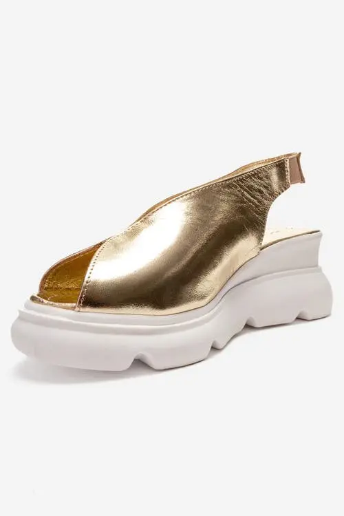 FOREVER & ALWAYS SHOES Leather Platform Wedge Sandals - Gold