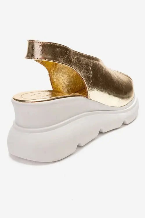 FOREVER & ALWAYS SHOES Leather Platform Wedge Sandals - Gold