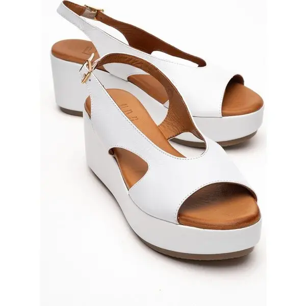 FOREVER & ALWAYS SHOES Leather Platform Wedge Sandals - White Leather