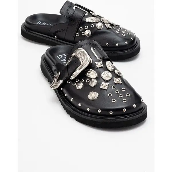 FOREVER & ALWAYS SHOES Maril Leather Buckle Sandal - Black Leather