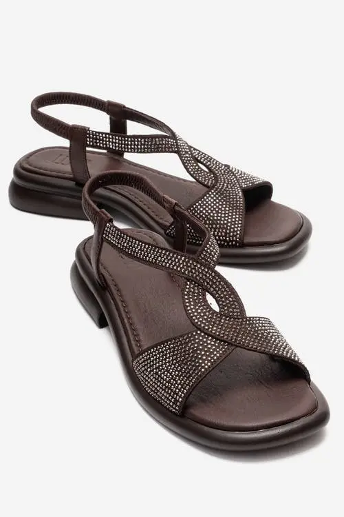 FOREVER & ALWAYS SHOES Sieglinde Embellished Leather Sandal - Brown