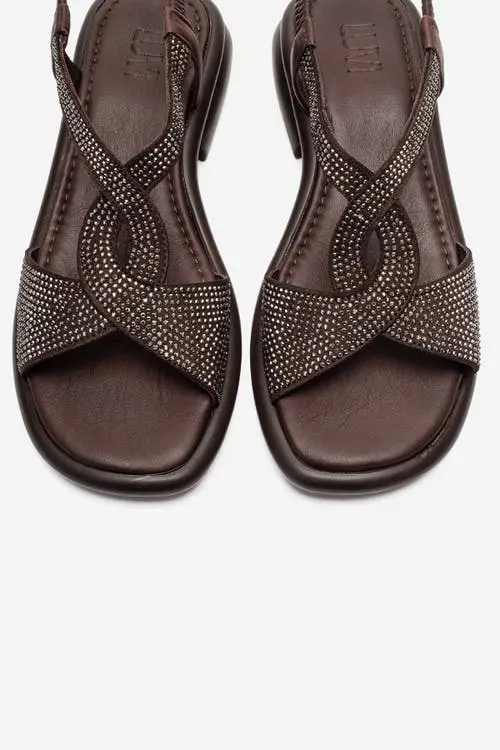 FOREVER & ALWAYS SHOES Sieglinde Embellished Leather Sandal - Brown