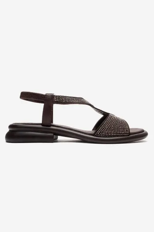 FOREVER & ALWAYS SHOES Sieglinde Embellished Leather Sandal - Brown