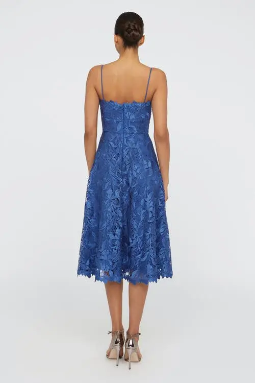 Theia Ainslie Lace Cocktail Midi Dress