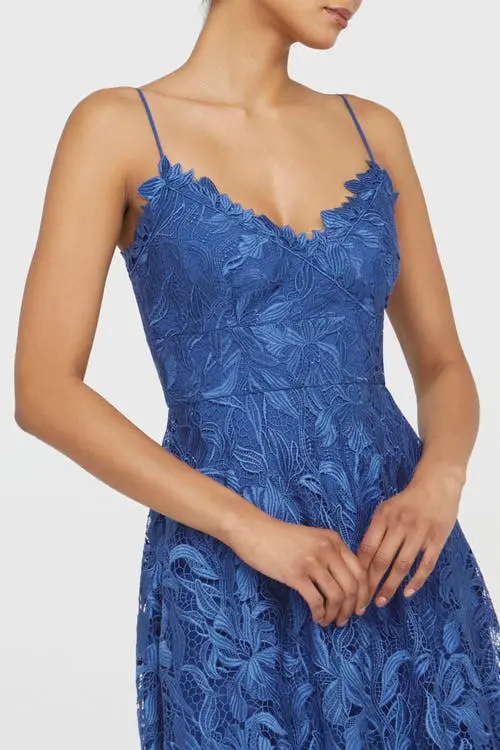 Theia Ainslie Lace Cocktail Midi Dress