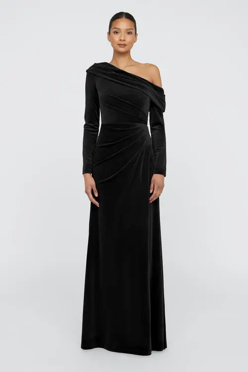 Theia One-shoulder Fit-and-flare Velvet Gown